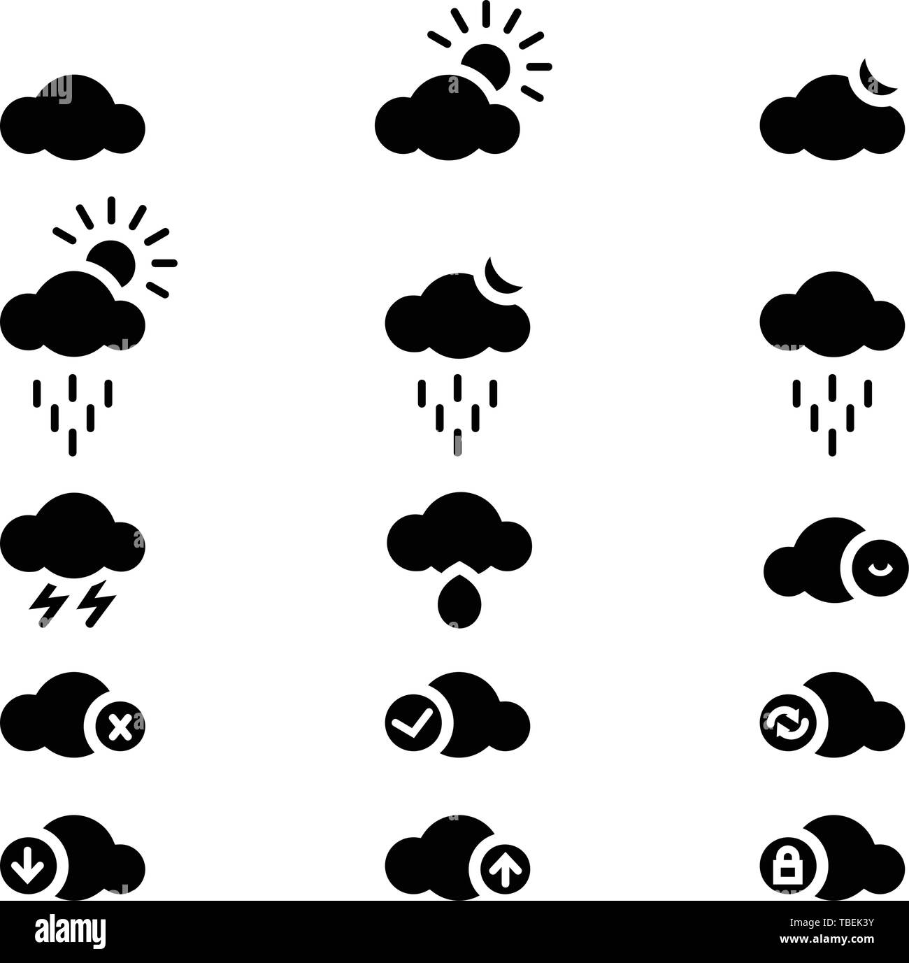 Set of cloud vector glyph icon. Cloud sign set vector - black Stock ...