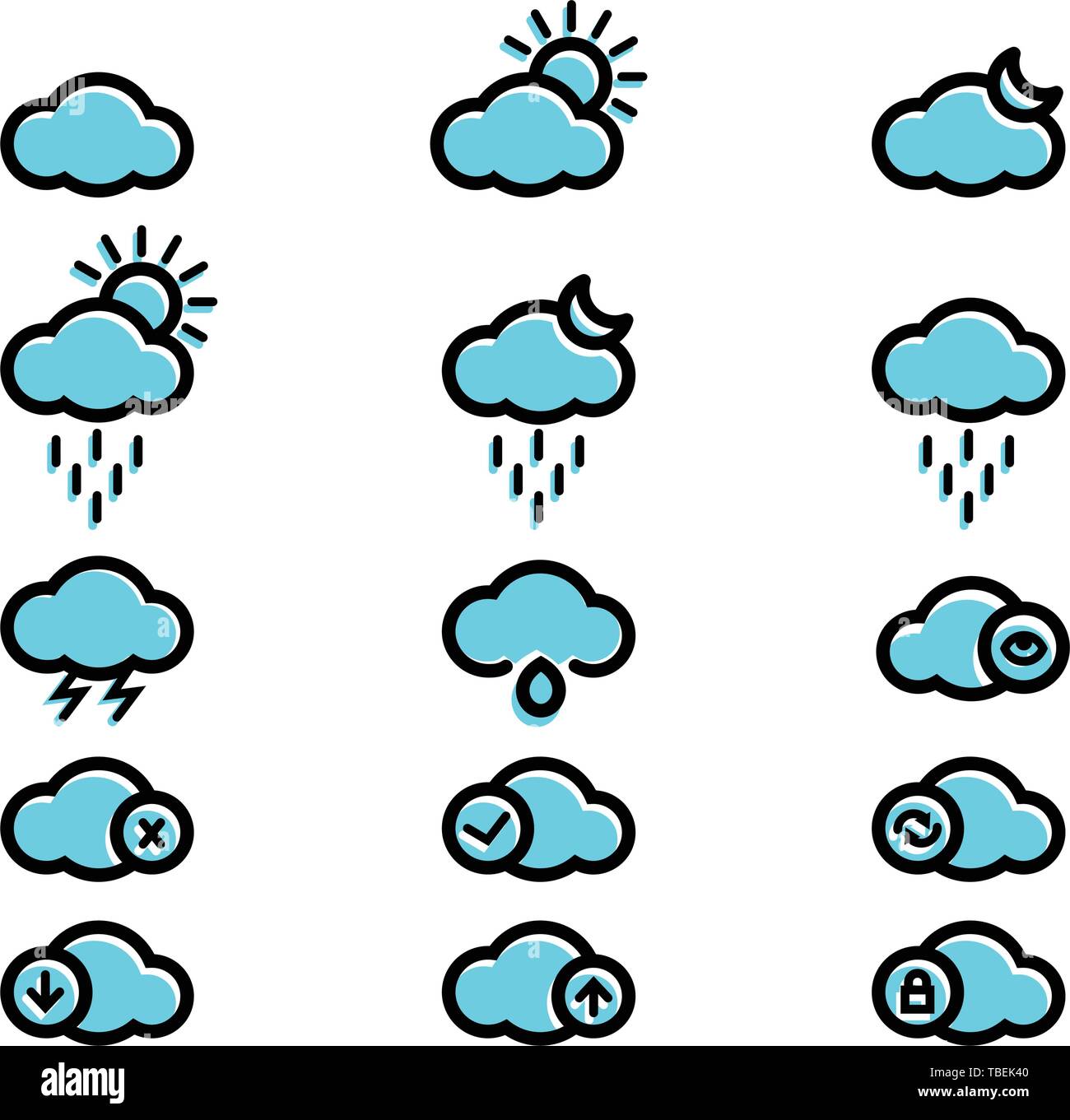 Set of cloud vector linear fill icon. Cloud sign set vector Stock ...