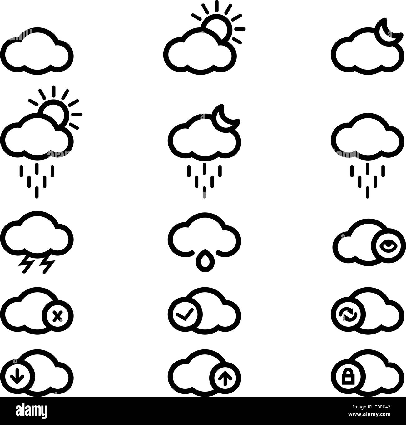 Set of cloud vector line art icon. Cloud sign set vector - Black Stock ...