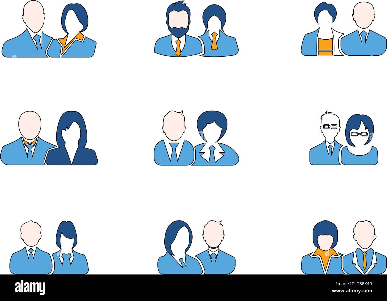 Men And Women Avatar Linear Fill Icons Set Vector Line Art Colorful