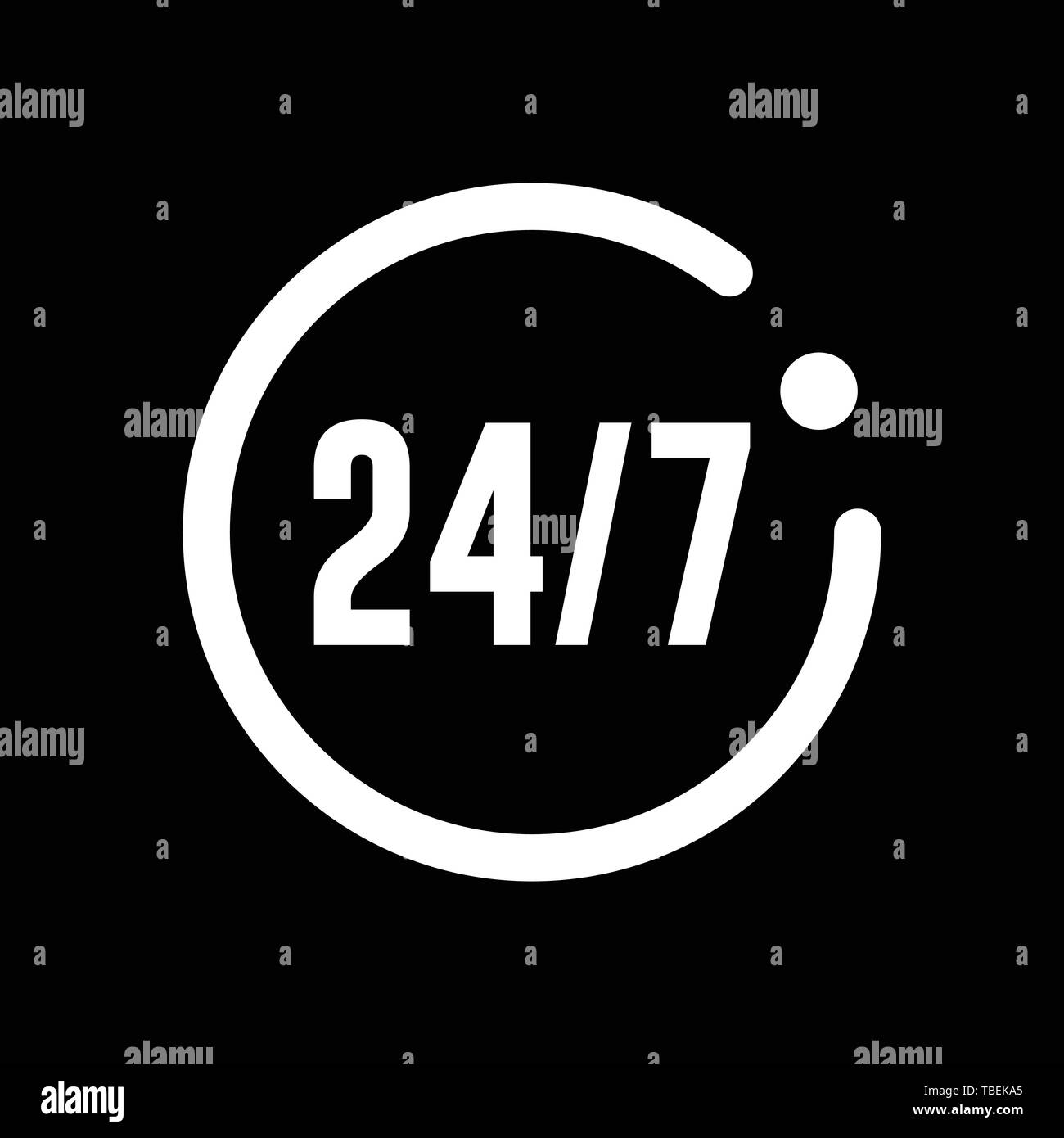 Open 24 hours a day and 7 days a week icon isolated - Line art vector ...