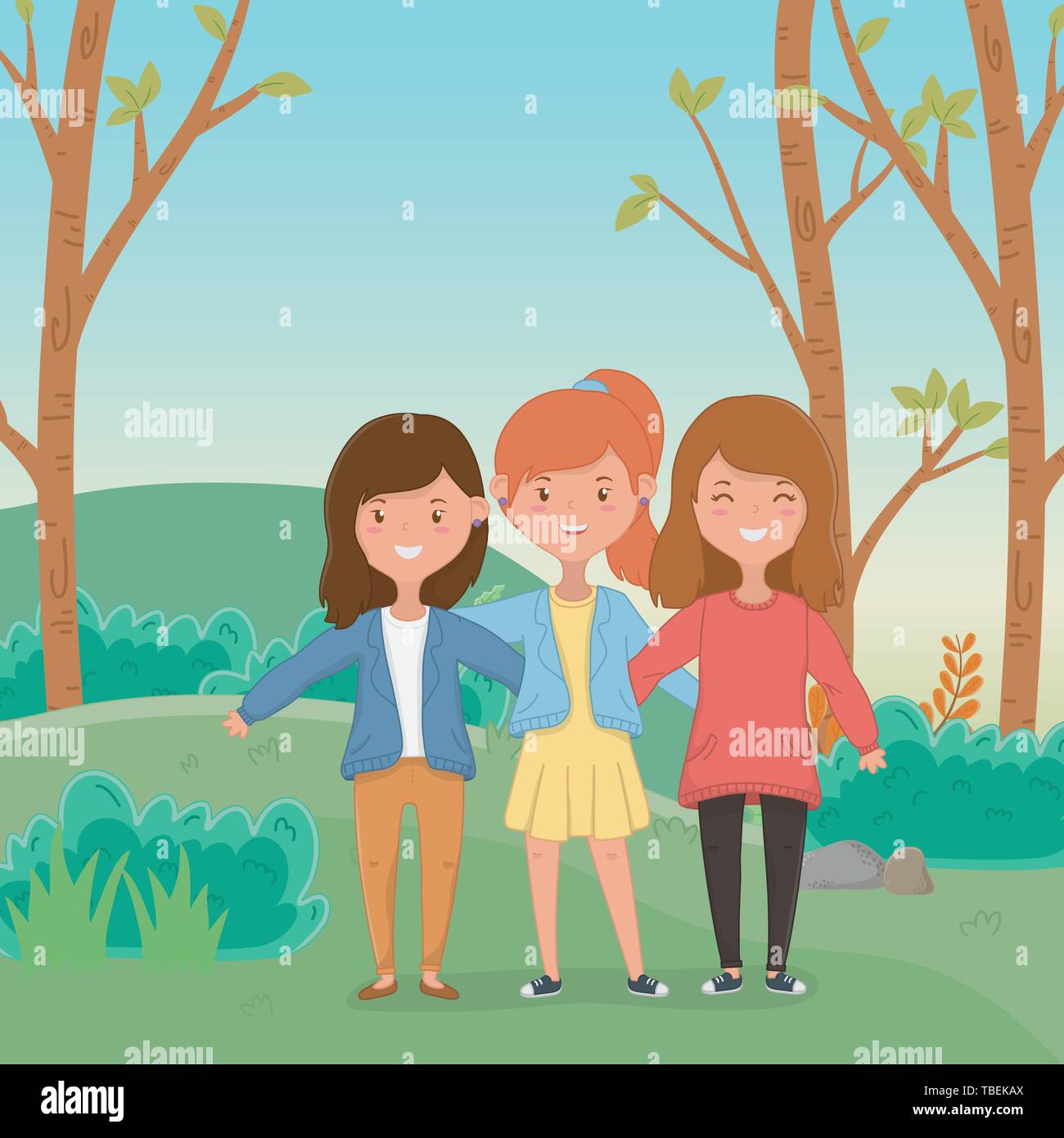 Girls cartoons design, Firiendship together friends happy people and ...