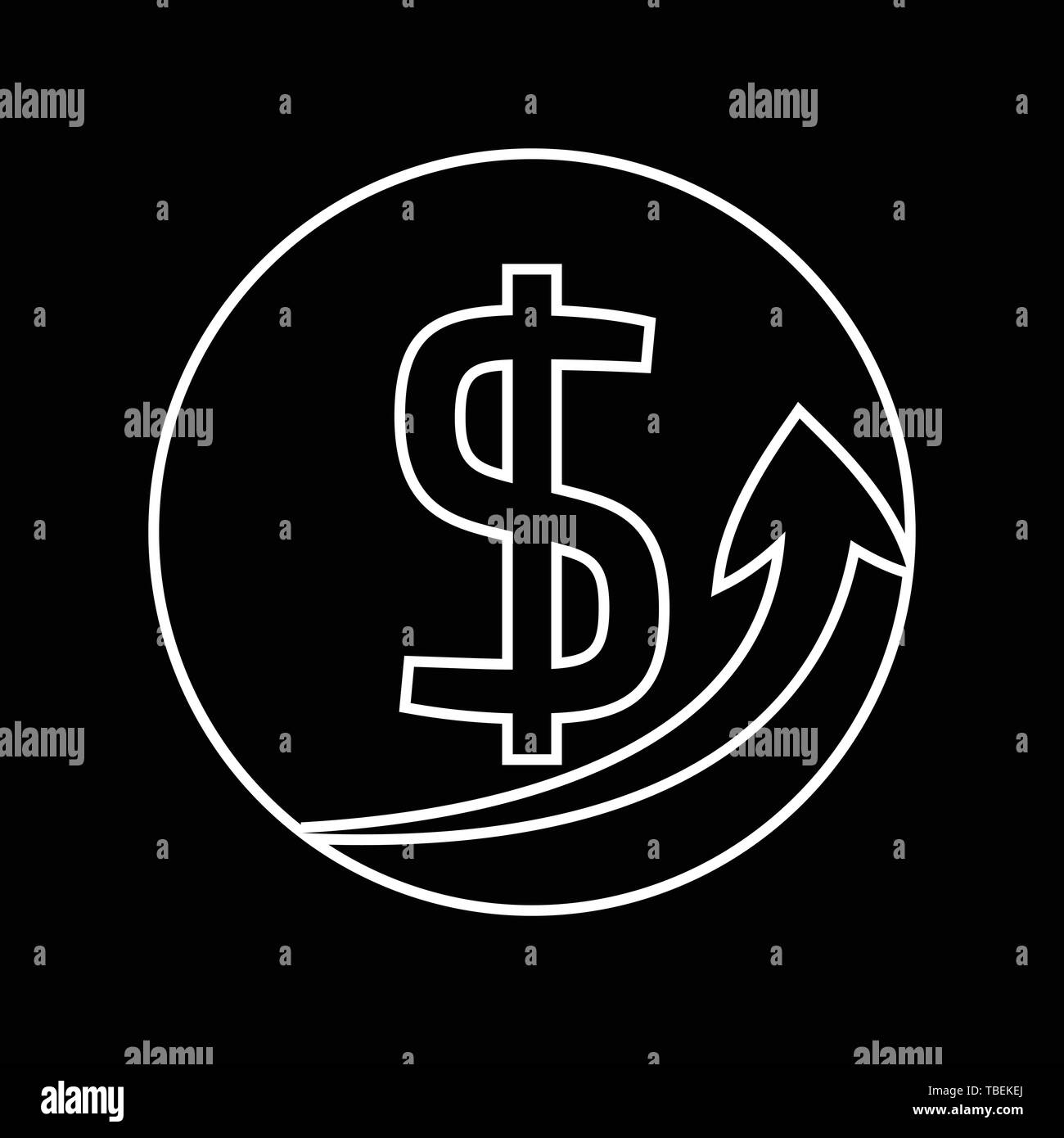 Dollar sign growth concept icon - Line art icon vector - white Stock ...