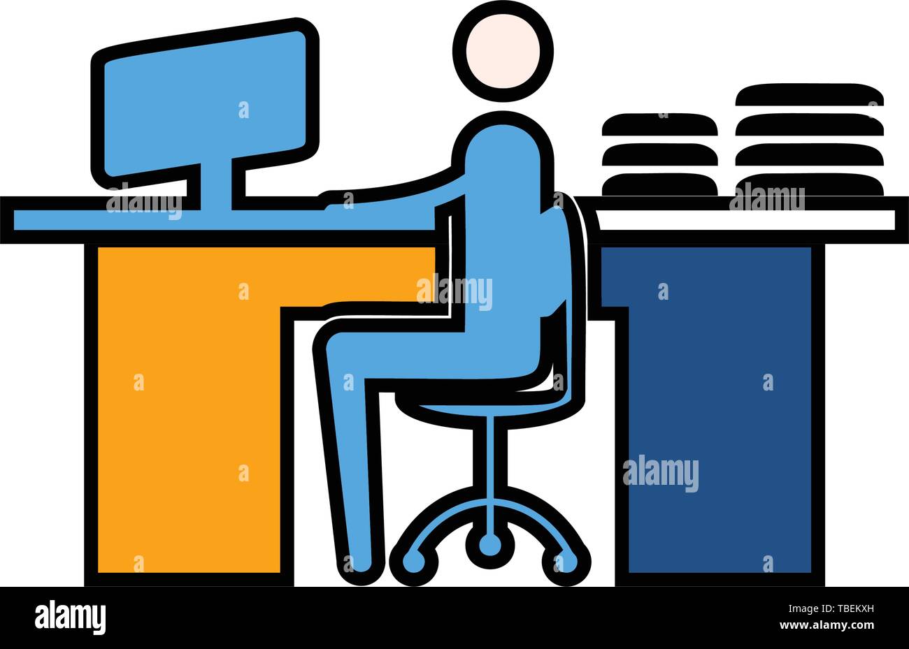 Businessman working on the computer in office icon - linear fill style ...