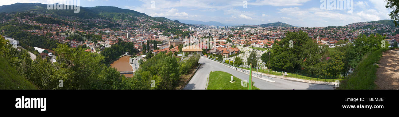 Sarajevo, Bosnia: aerial view of the skyline of the city with the ...