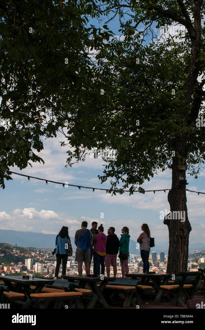 Sarajevo, Bosnia: people looking at the skyline of the city with the ...