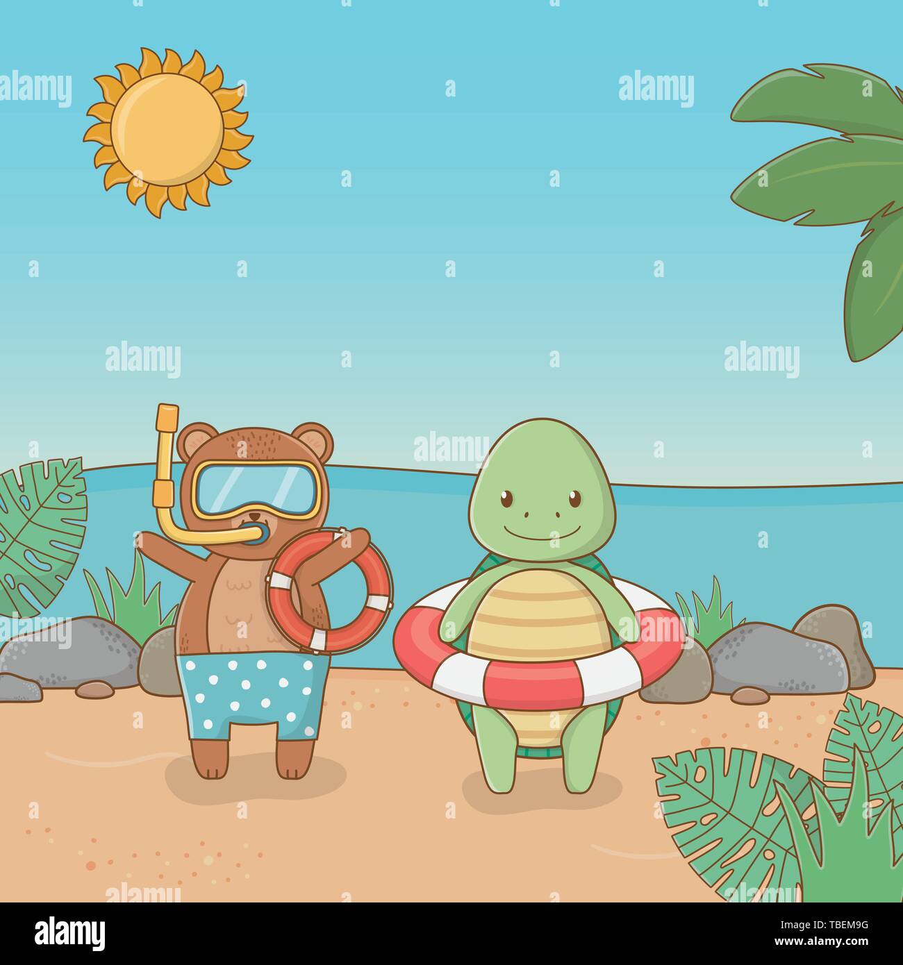 Turtle and bear cartoon design, Summer vacation tourism and season ...