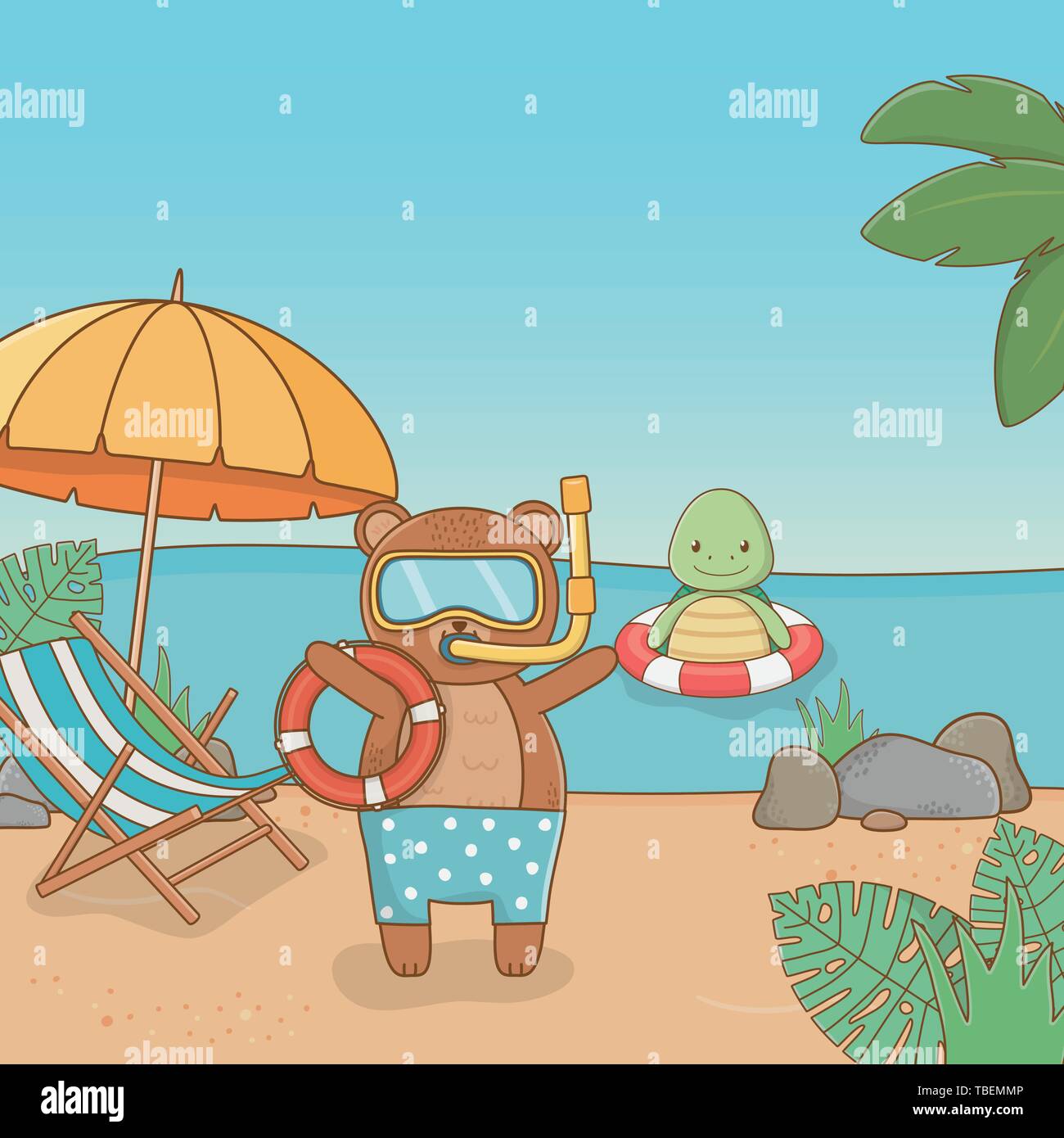 Turtle and bear cartoon design, Summer vacation tourism and season ...