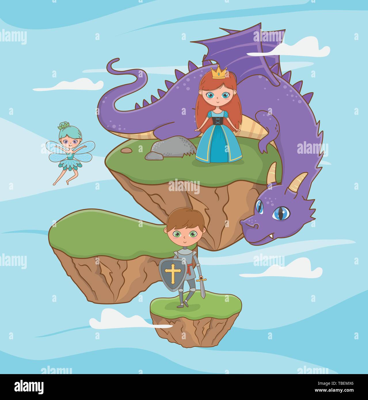 Princess knight fairy and dragon design, Fairytale history medieval ...