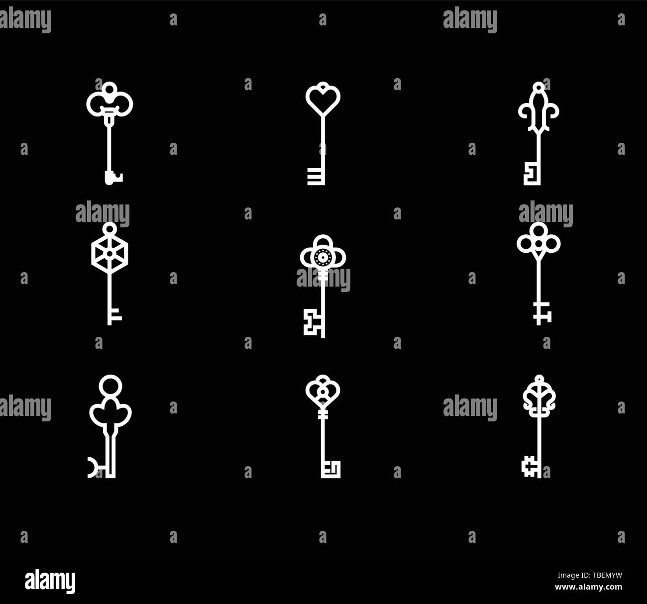 Keys sign - Vintage key icons set vector - White Stock Vector Image ...