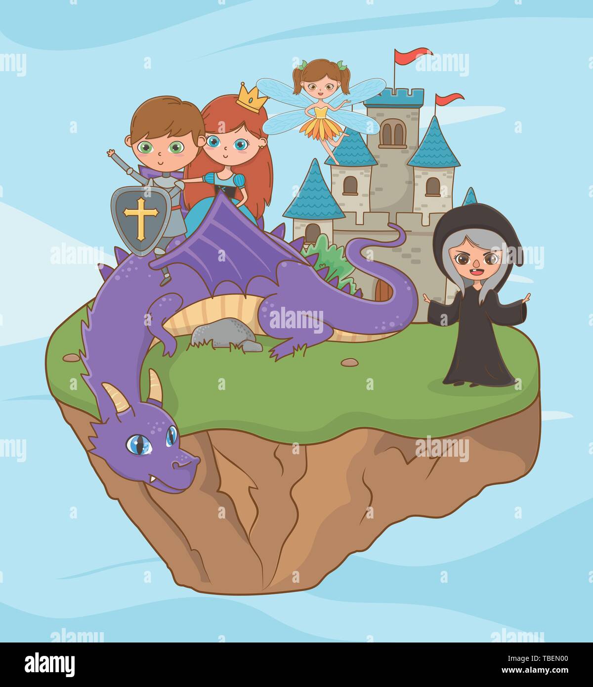 Princess knight dragon witch and fairy design, Fairytale history ...