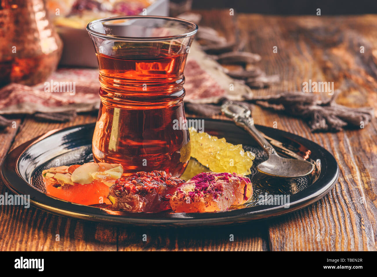 Tea in armudu with oriental delight Stock Photo - Alamy