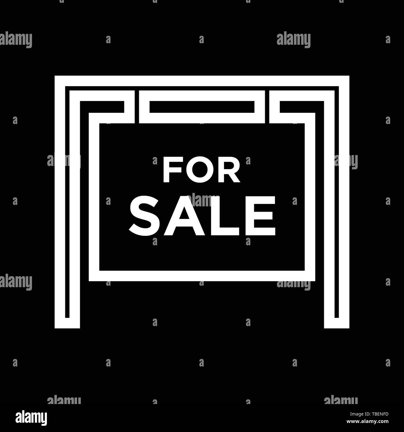 For sale sign icon vector - line art white on a black background Stock ...