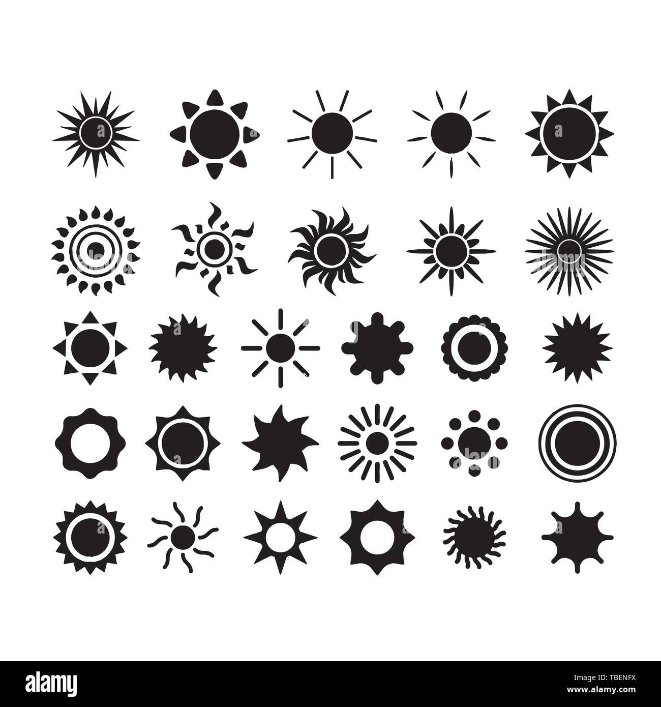 Sun Shapes Set Isolated on White Background Vector Illustration Stock ...