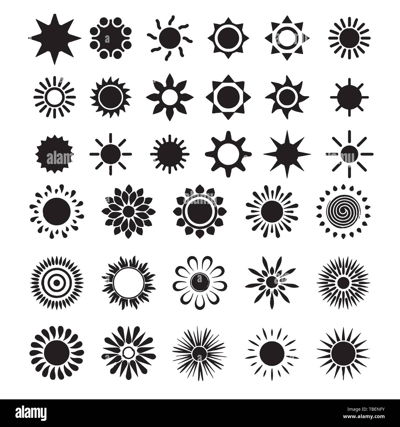 Sun Shapes Set Isolated on White Background Vector Illustration Stock ...