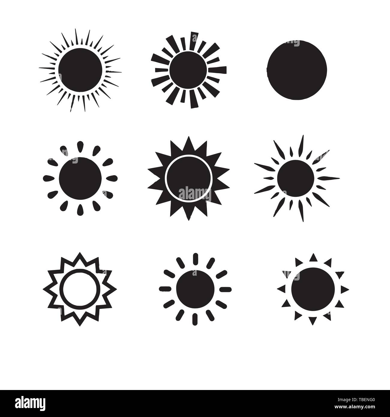 Sun Shapes Set Isolated on White Background Vector Illustration Stock ...
