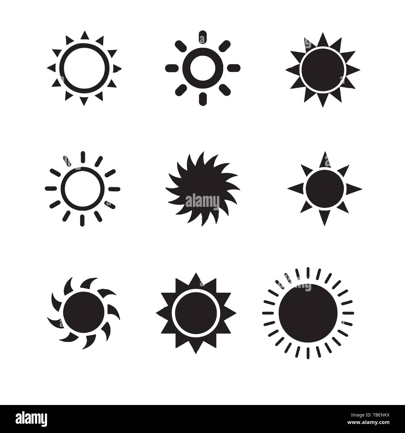 Sun Shapes Set Isolated on White Background Vector Illustration Stock ...