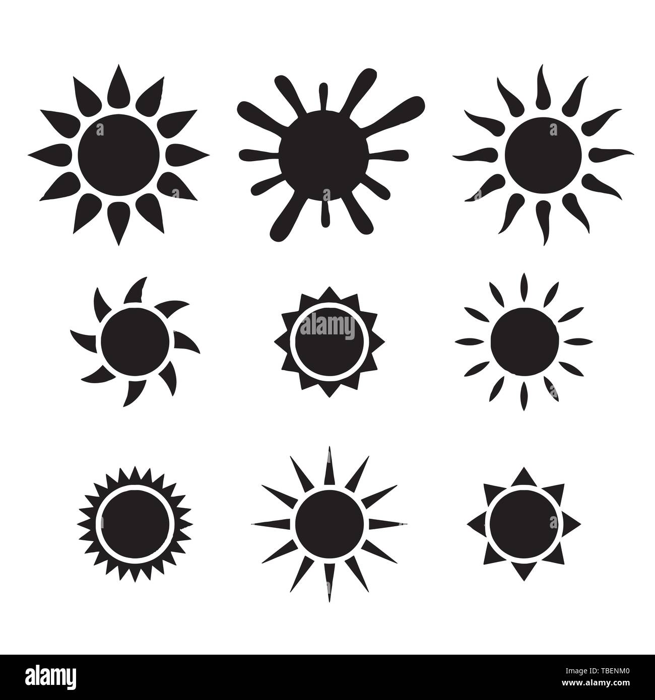 Sun Shapes Set Isolated on White Background Vector Illustration Stock ...