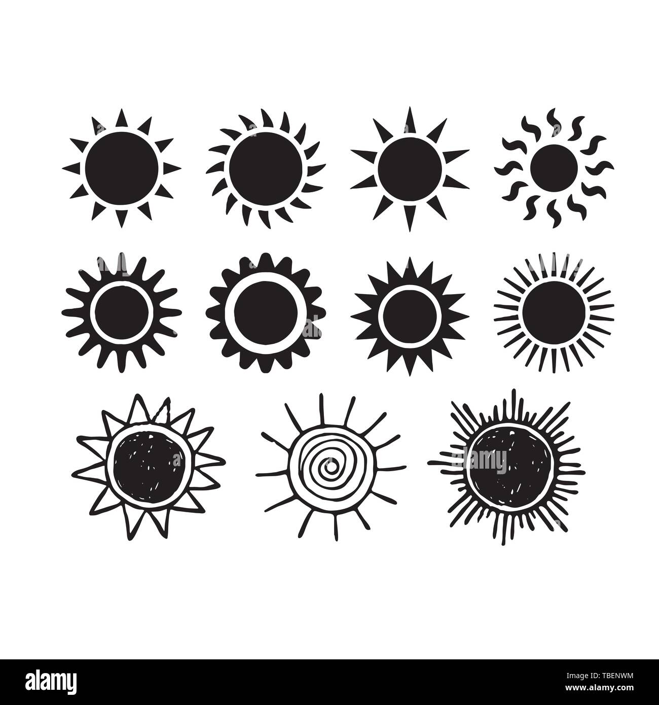 Sun Shapes Set Isolated on White Background Vector Illustration Stock ...