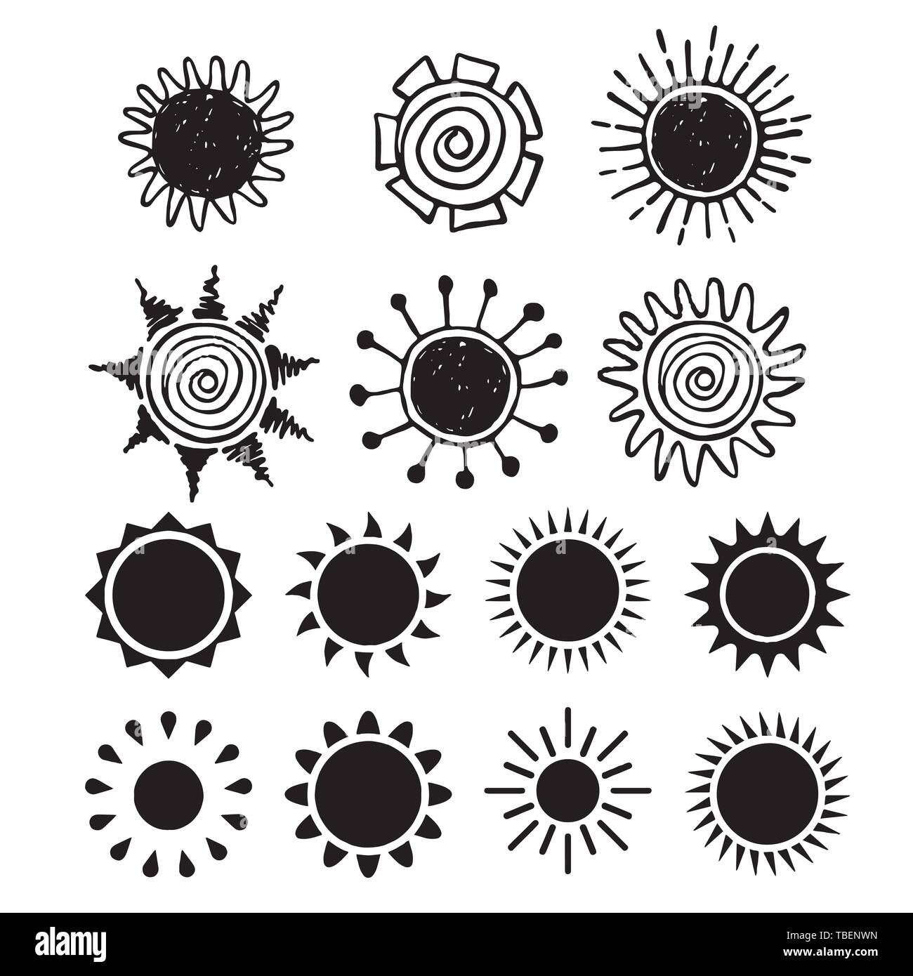 Sun Shapes Set Isolated on White Background Vector Illustration Stock ...