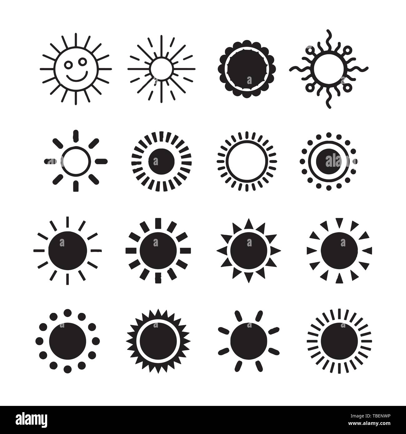 Sun Shapes Set Isolated on White Background Vector Illustration Stock ...