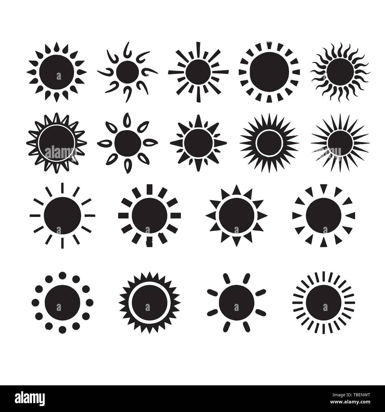 Sun Shapes Set Isolated on White Background Vector Illustration Stock ...