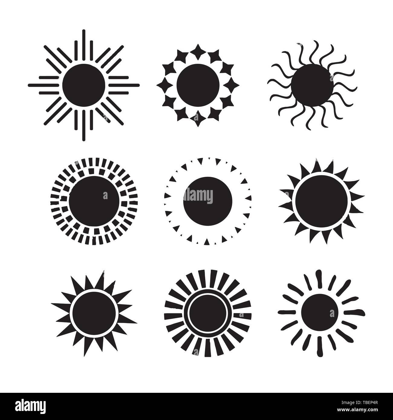 Sun Shapes Set Isolated on White Background Vector Illustration Stock ...
