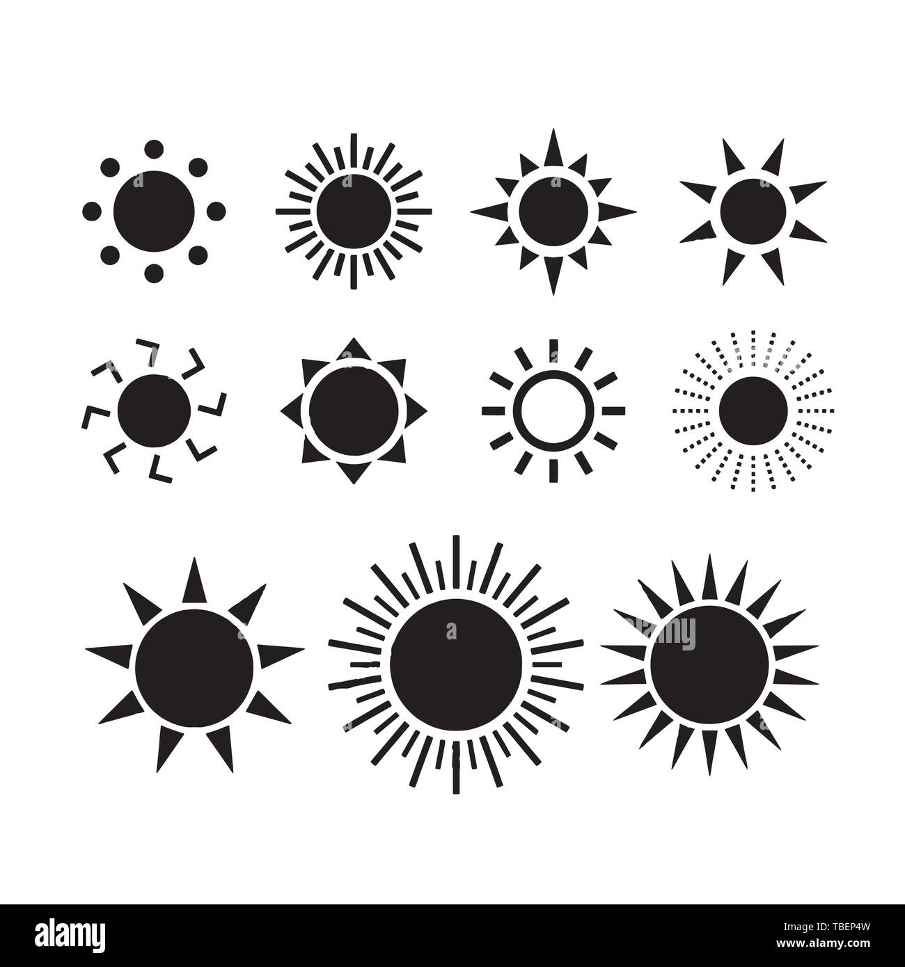 Sun Shapes Set Isolated on White Background Vector Illustration Stock ...