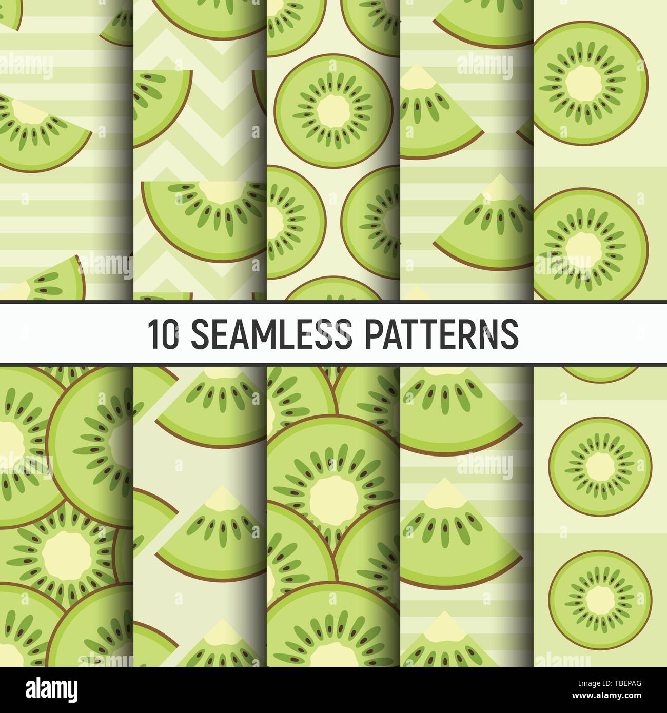Set of ten kiwi slices seamless patterns. Cute green kiwi slices ...