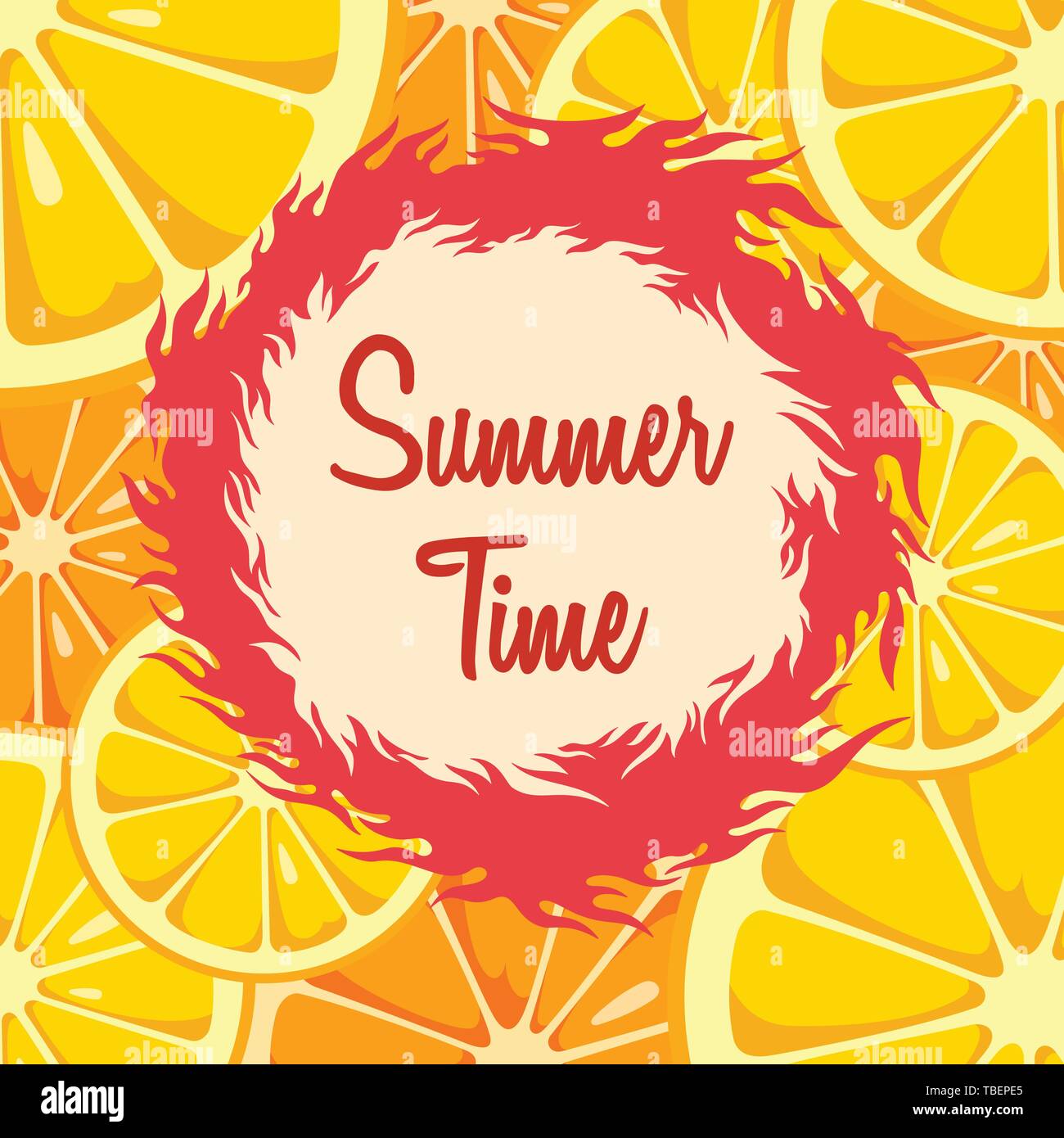Summer Time background with slices of lemon, orange and stylized sun ...