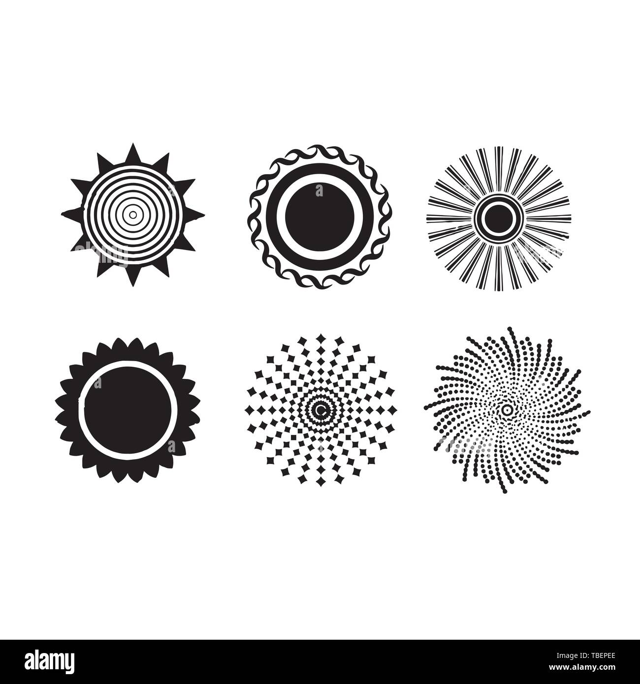 Sun Shapes Set Isolated on White Background Vector Illustration Stock ...