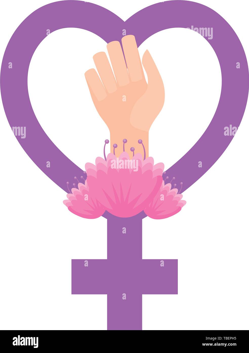 gender female symbol with hand fist and flowers vector illustration ...