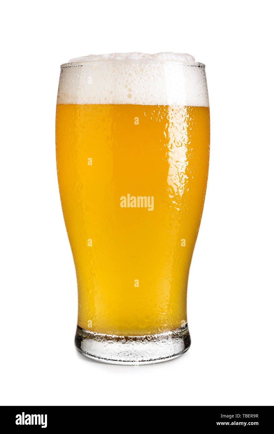 Glass of fresh beer on white background Stock Photo - Alamy