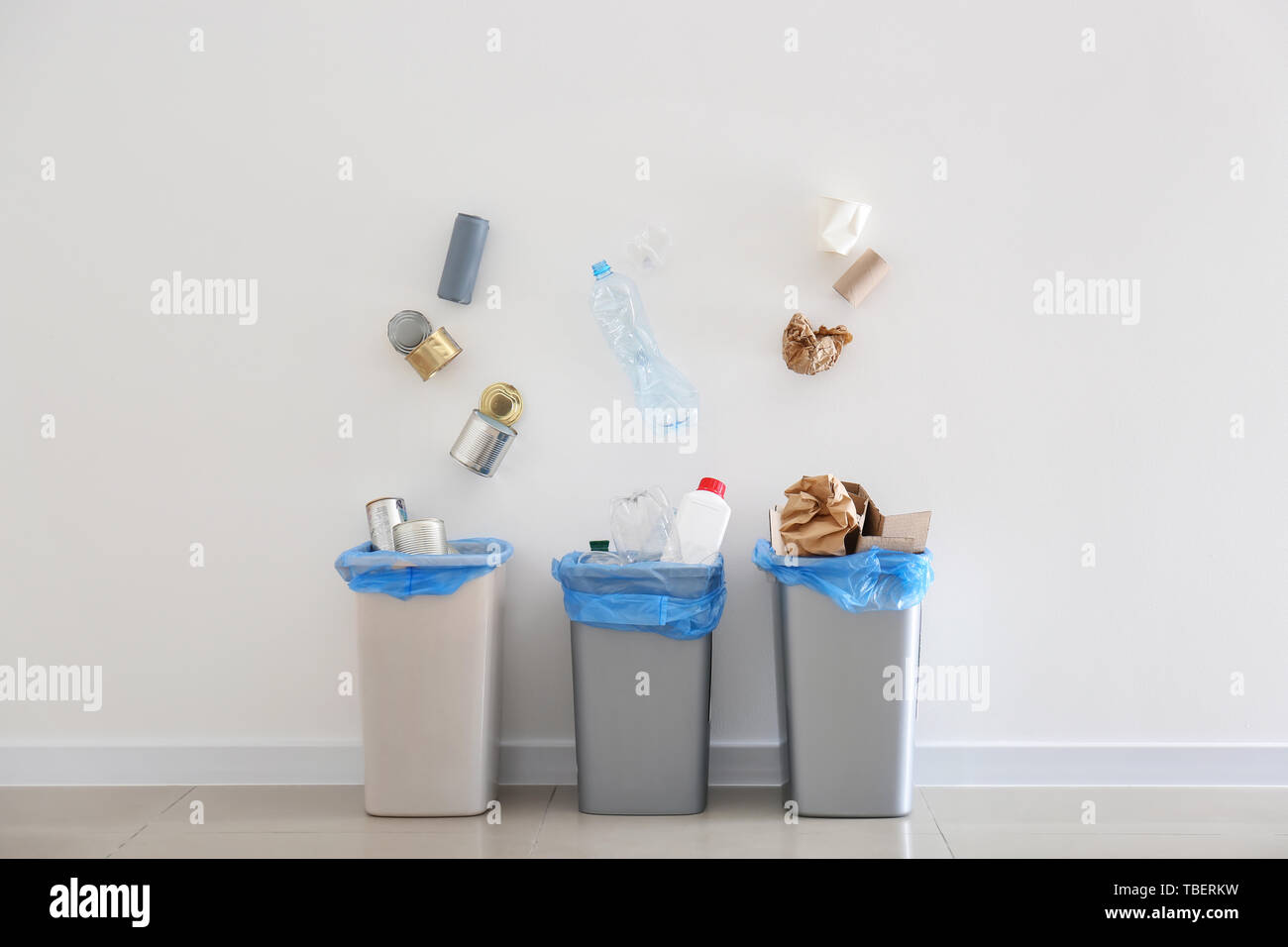 White garbage cans sorting hi-res stock photography and images - Alamy