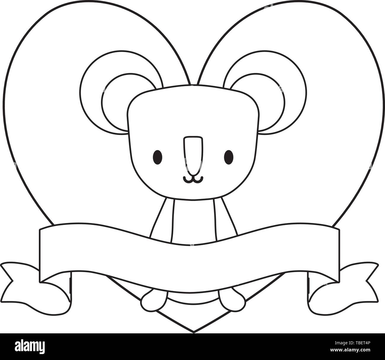 cute koala in frame with heart shape and ribbon vector illustration ...