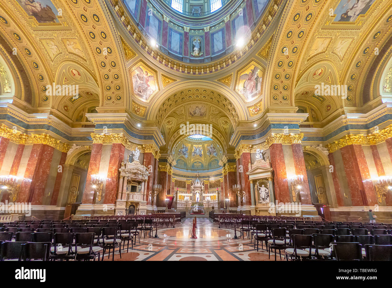 Interior of the St Stephen's Basilica in Budapest. Altar of Roman ...