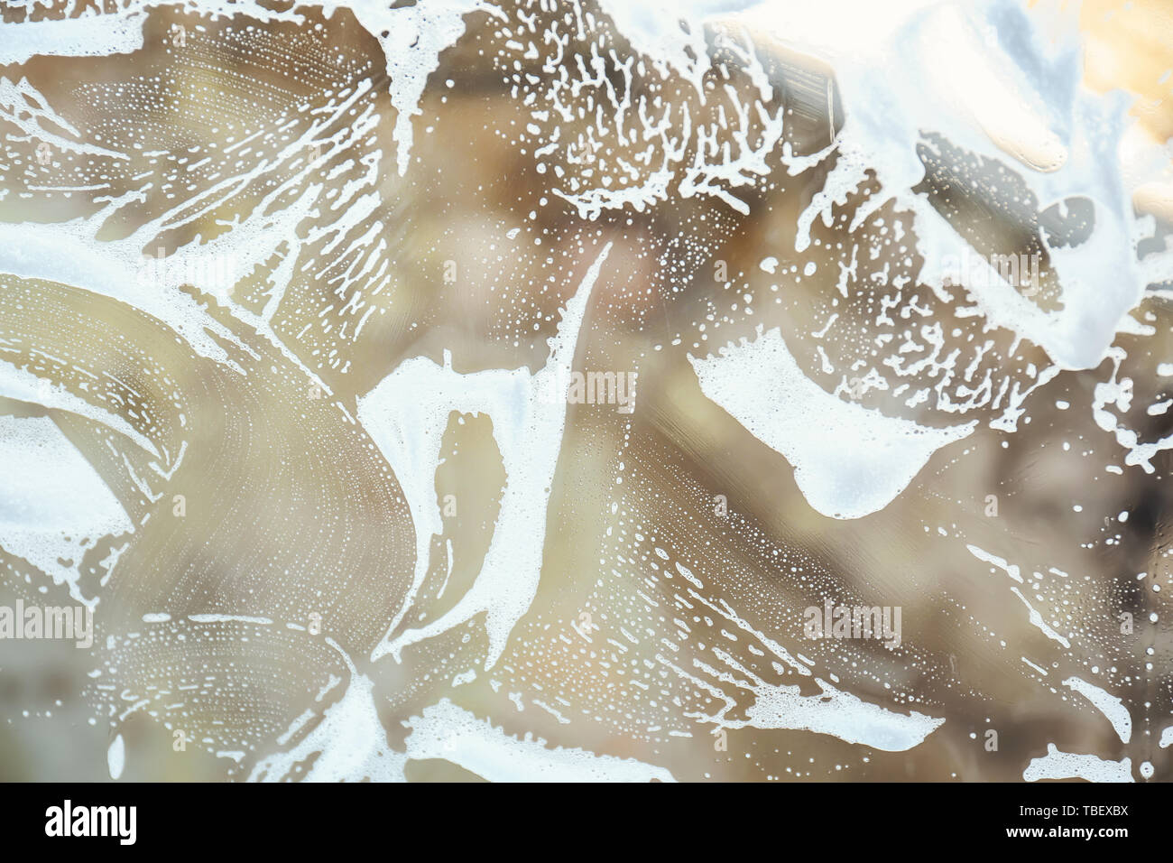 Window with detergent foam Stock Photo - Alamy