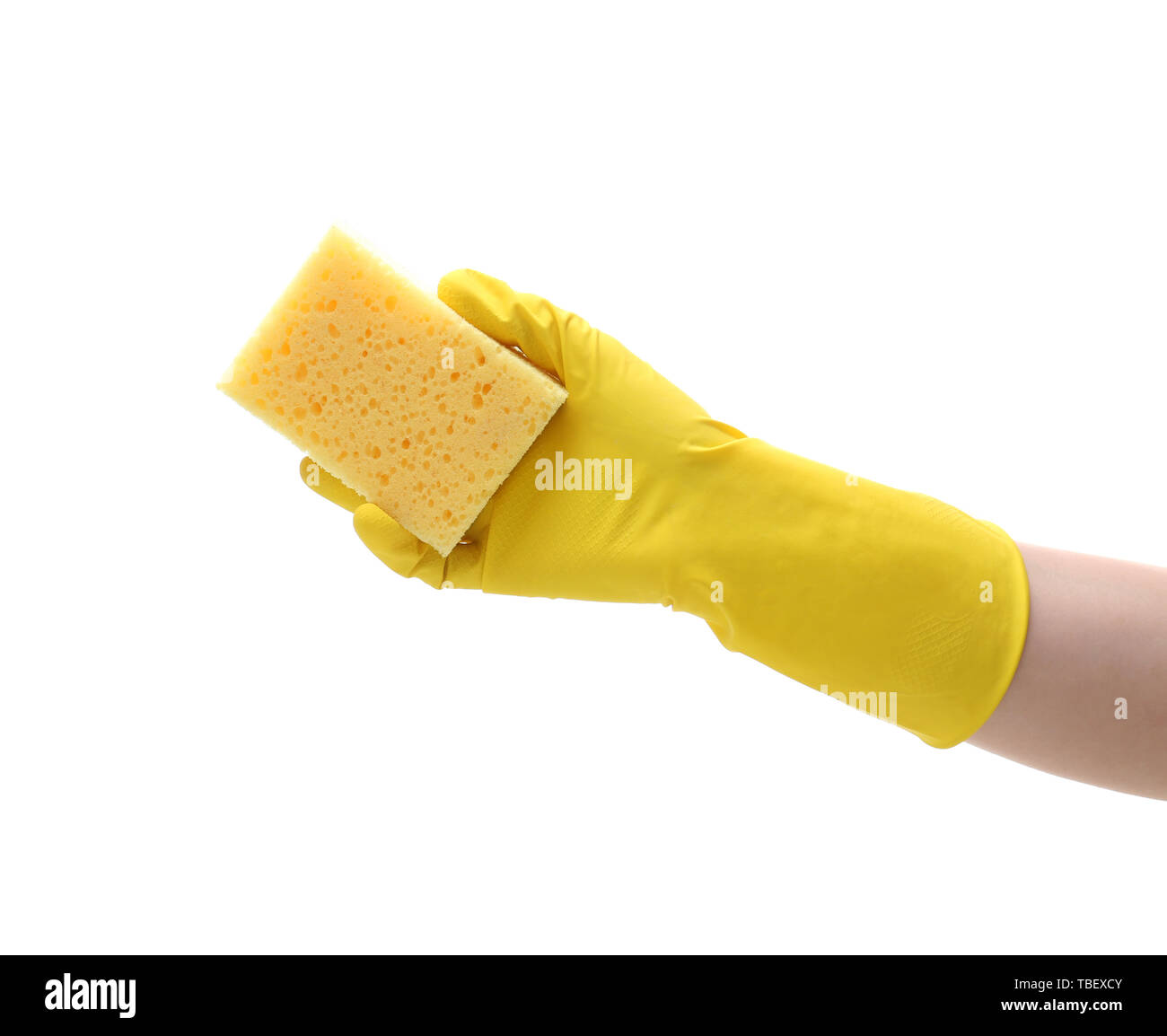 Female hand with sponge on white background Stock Photo - Alamy