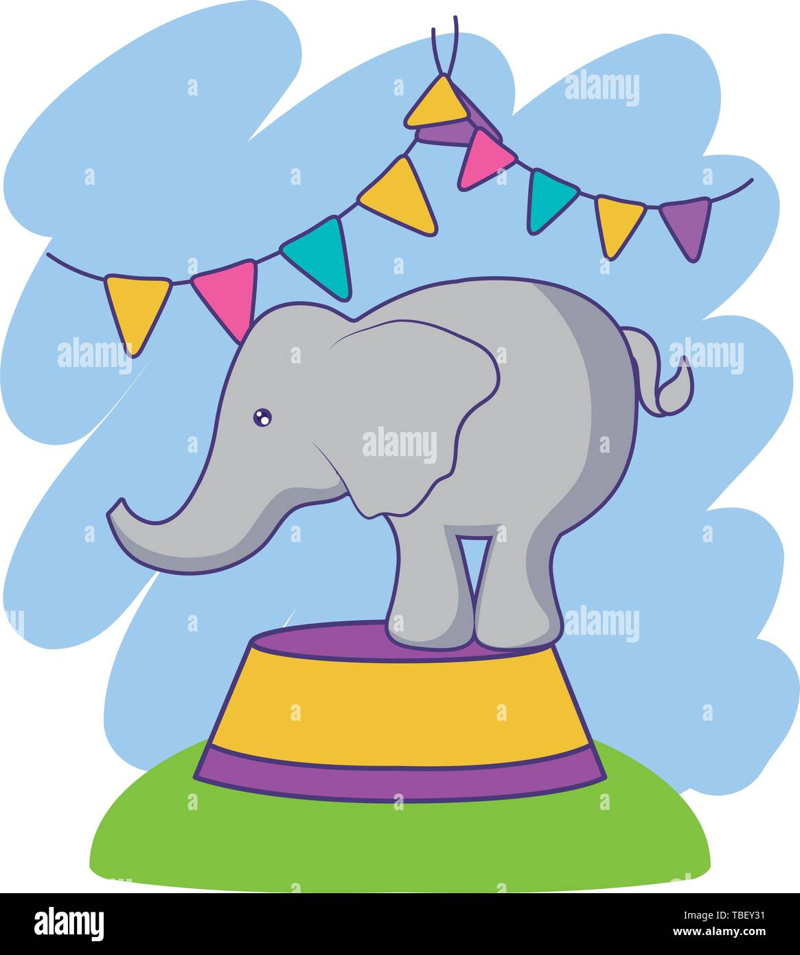 elephant circus with garlands party hanging vector illustration design ...