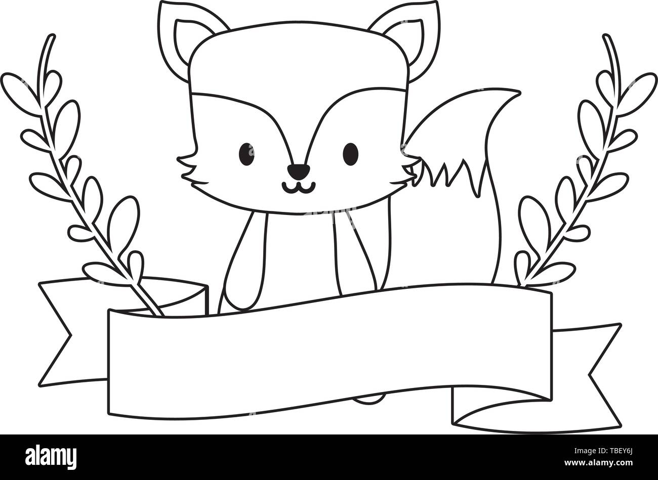 cute fox animal with ribbon and branches vector illustration design ...