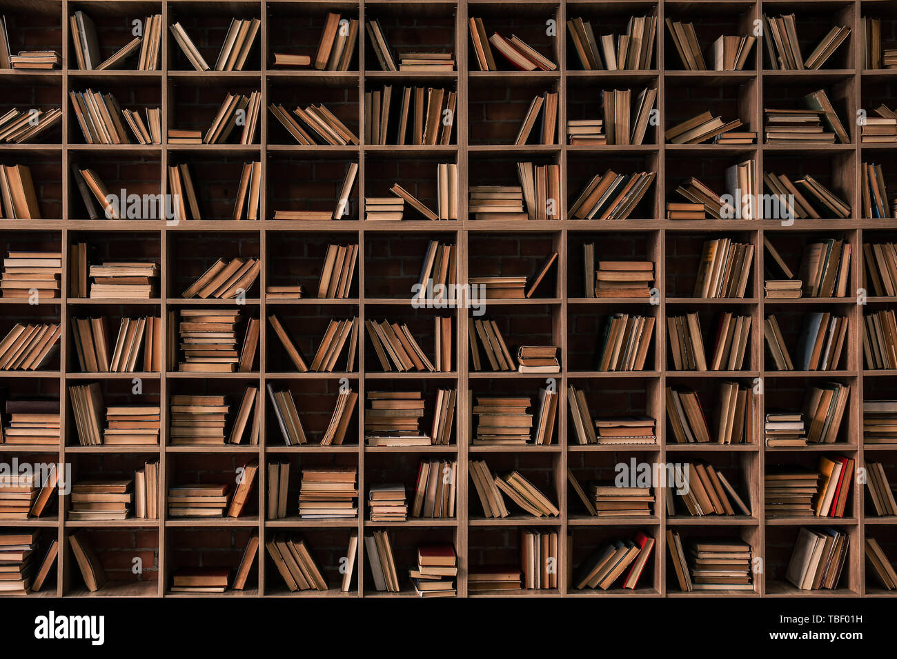 Books on shelves in library Stock Photo - Alamy