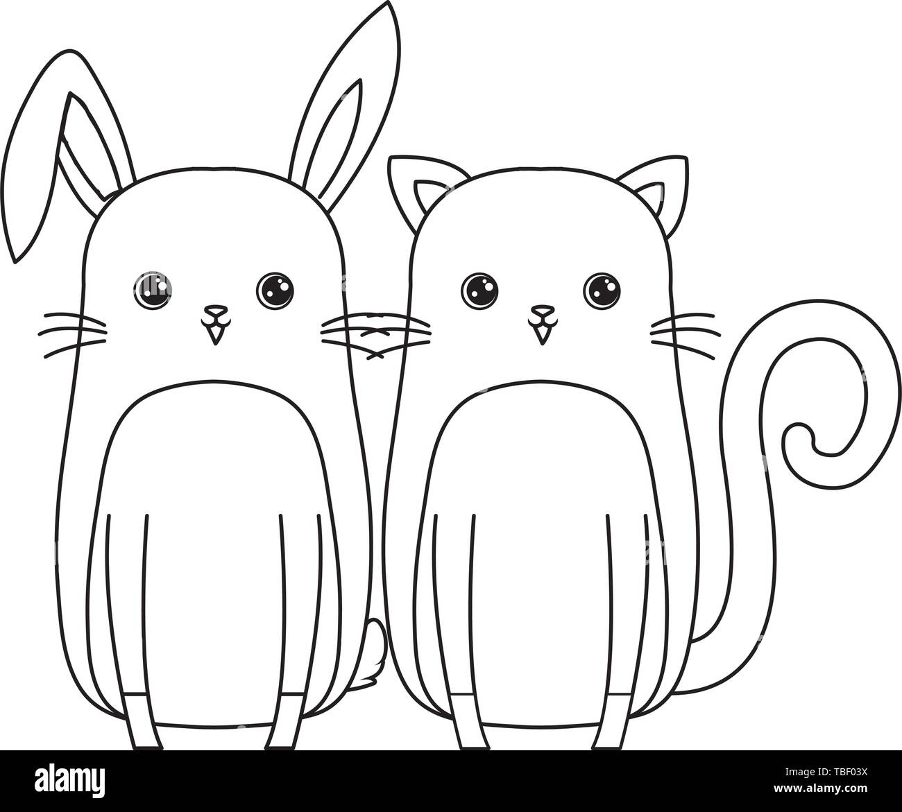 cute rabbit with cat animals character vector illustration design Stock ...