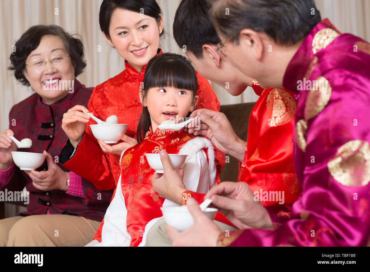 The whole family spent the Lantern Festival together Stock Photo - Alamy
