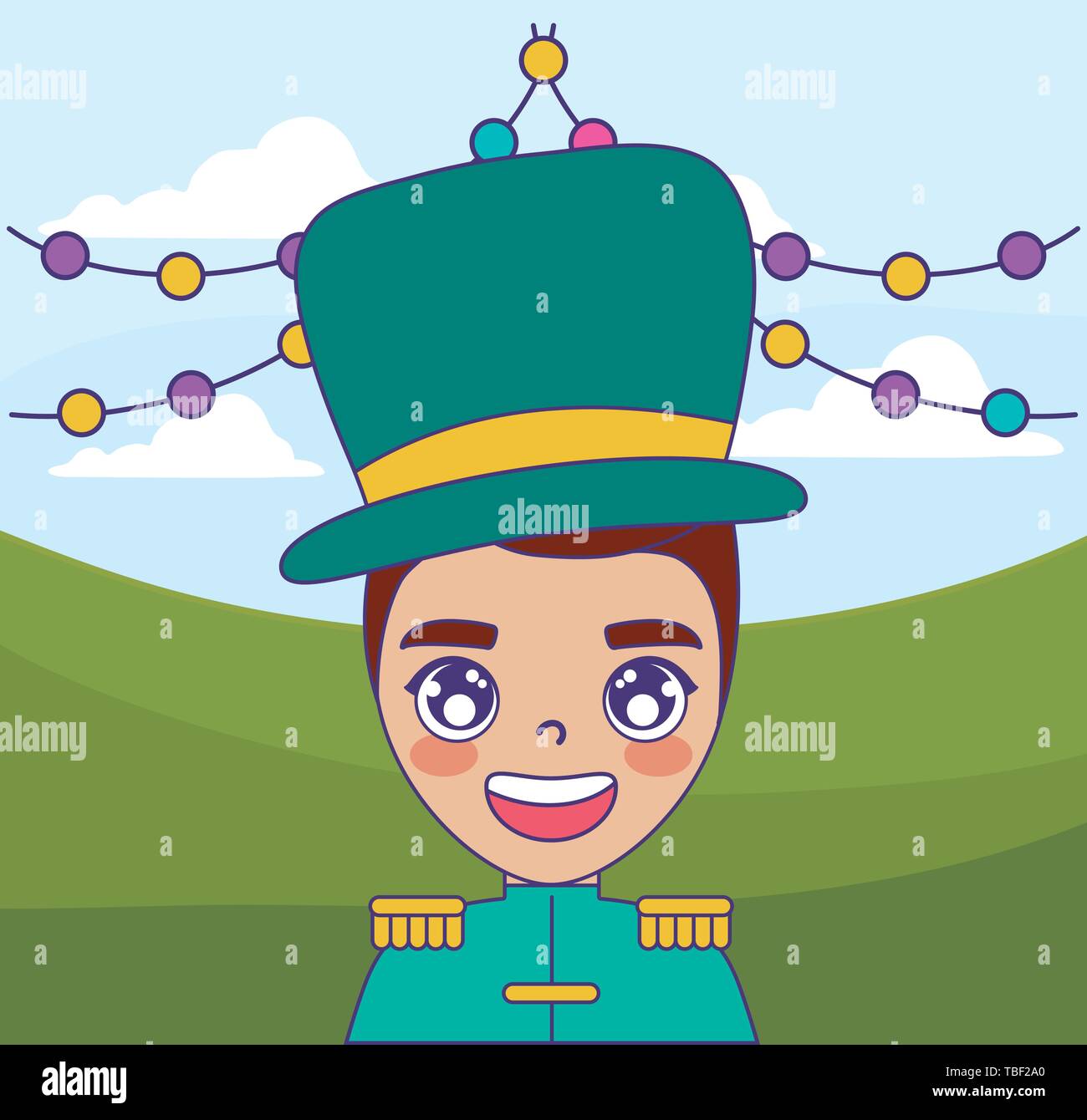 circus presenter male in landscape with garlands hanging vector ...