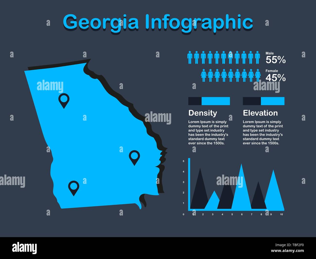 Georgia State (USA) Map with Set of Infographic Elements in Blue Color ...