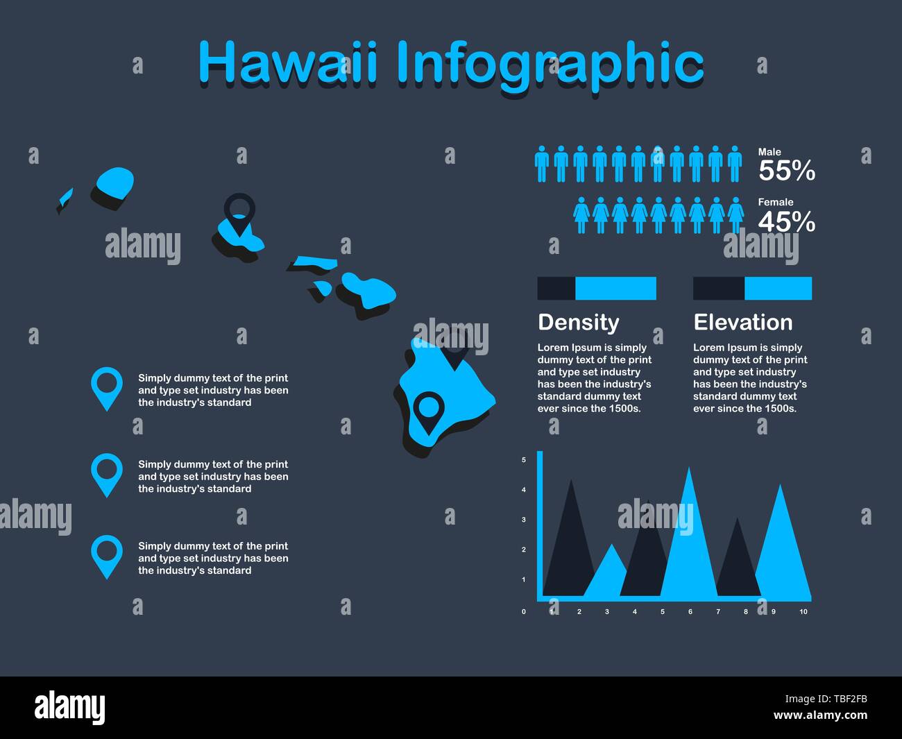Hawaii State (USA) Map with Set of Infographic Elements in Blue Color ...
