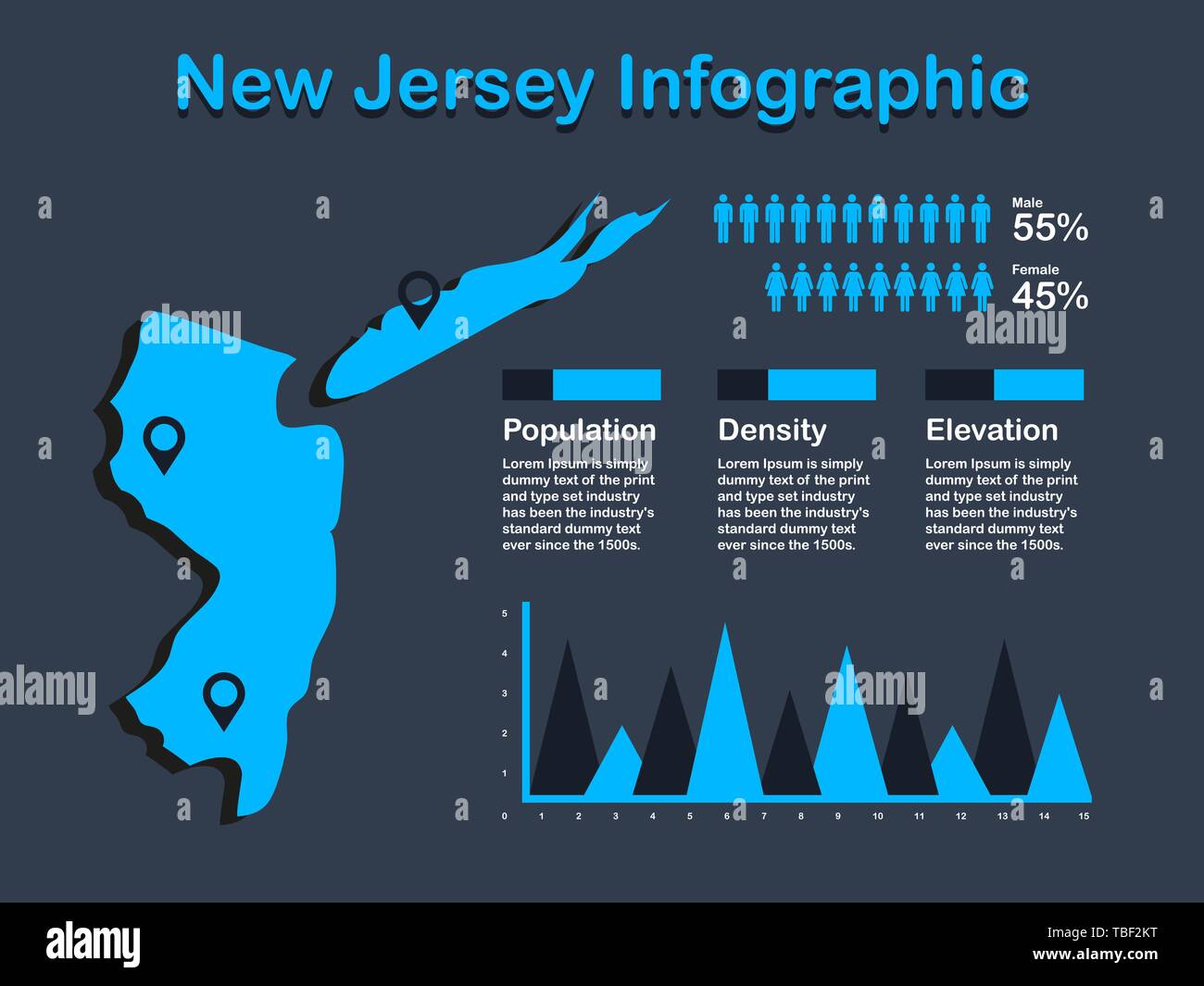 New Jersey State (USA) Map with Set of Infographic Elements in Blue ...