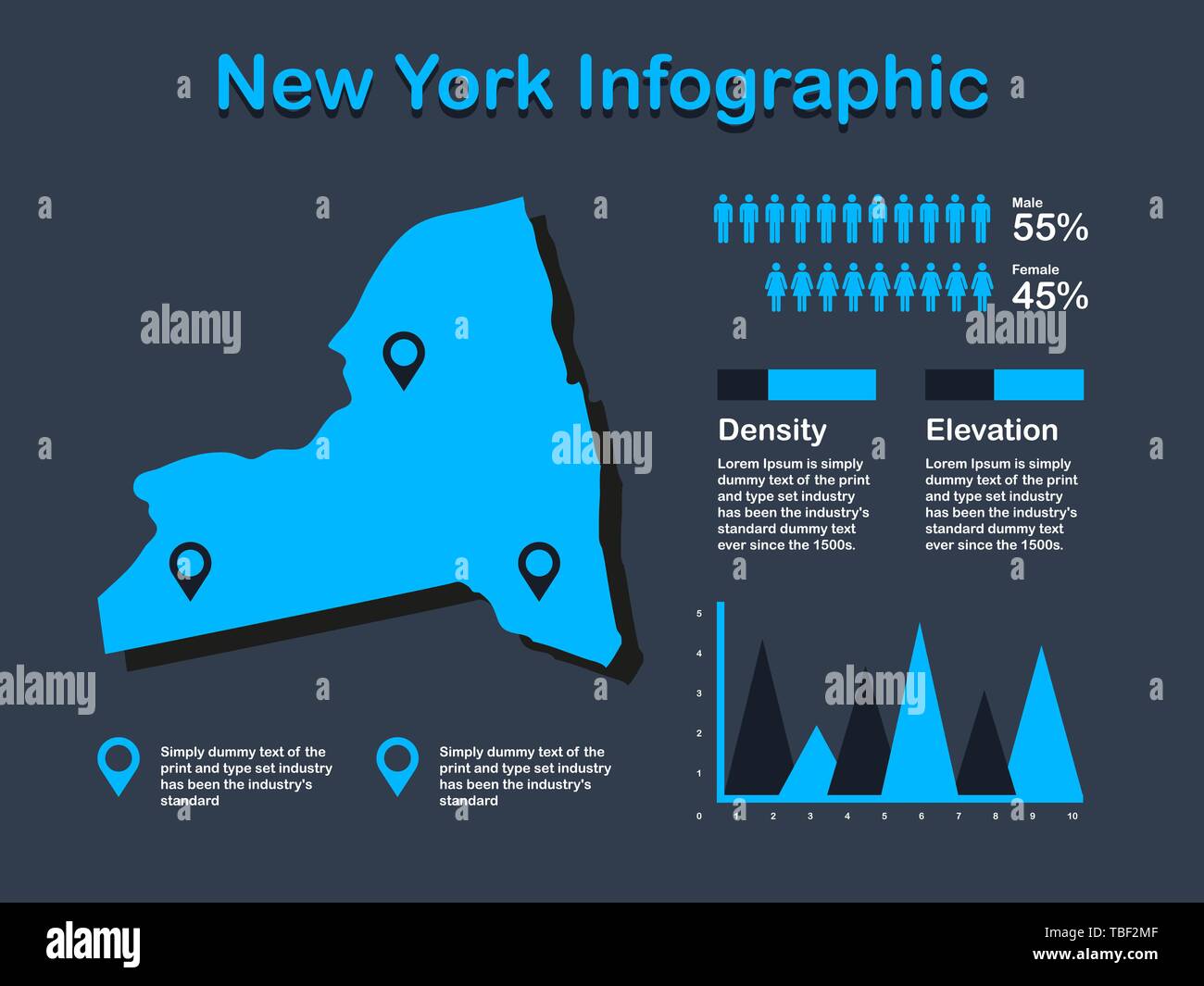 New York State (USA) Map with Set of Infographic Elements in Blue Color ...