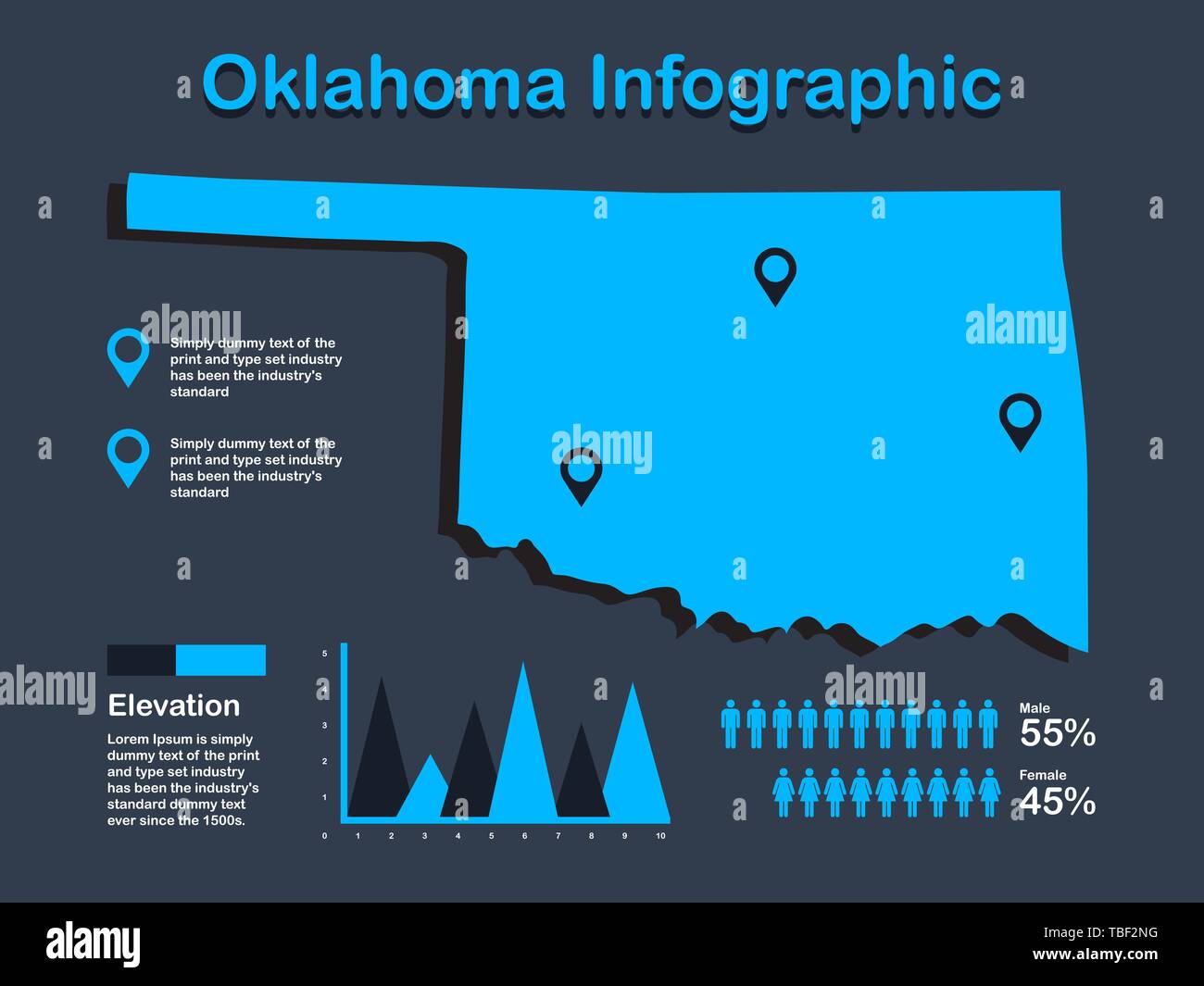 Oklahoma State (USA) Map with Set of Infographic Elements in Blue Color ...