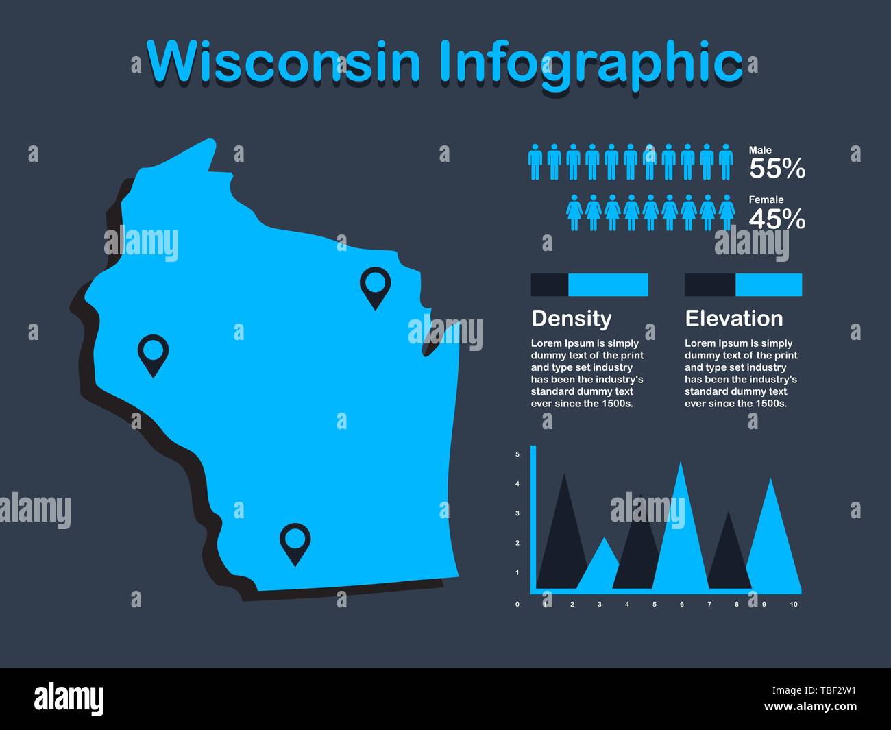Wisconsin State (USA) Map with Set of Infographic Elements in Blue ...